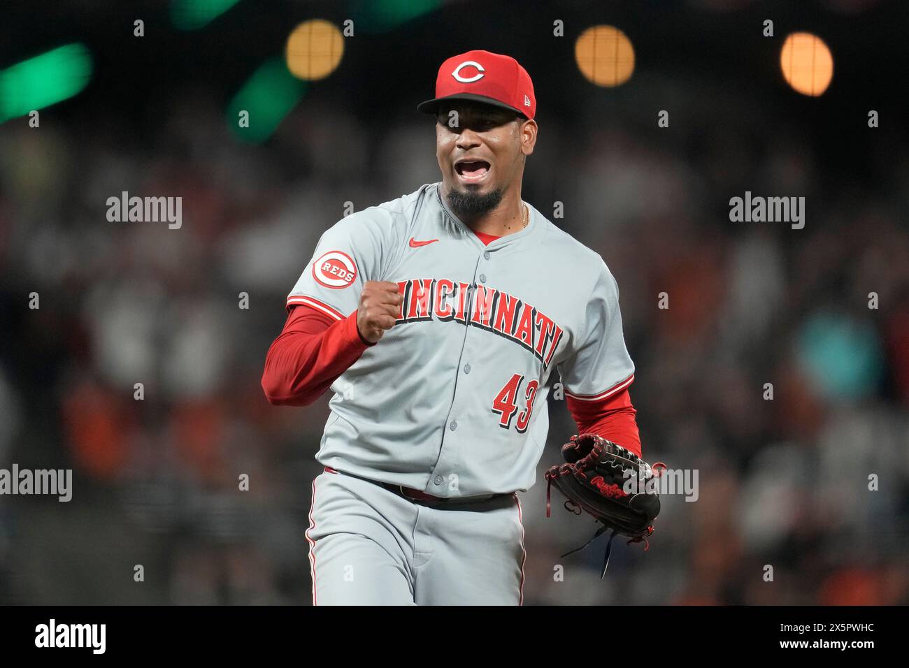 Cincinnati Reds pitcher Alexis Díaz celebrates after striking out San ...