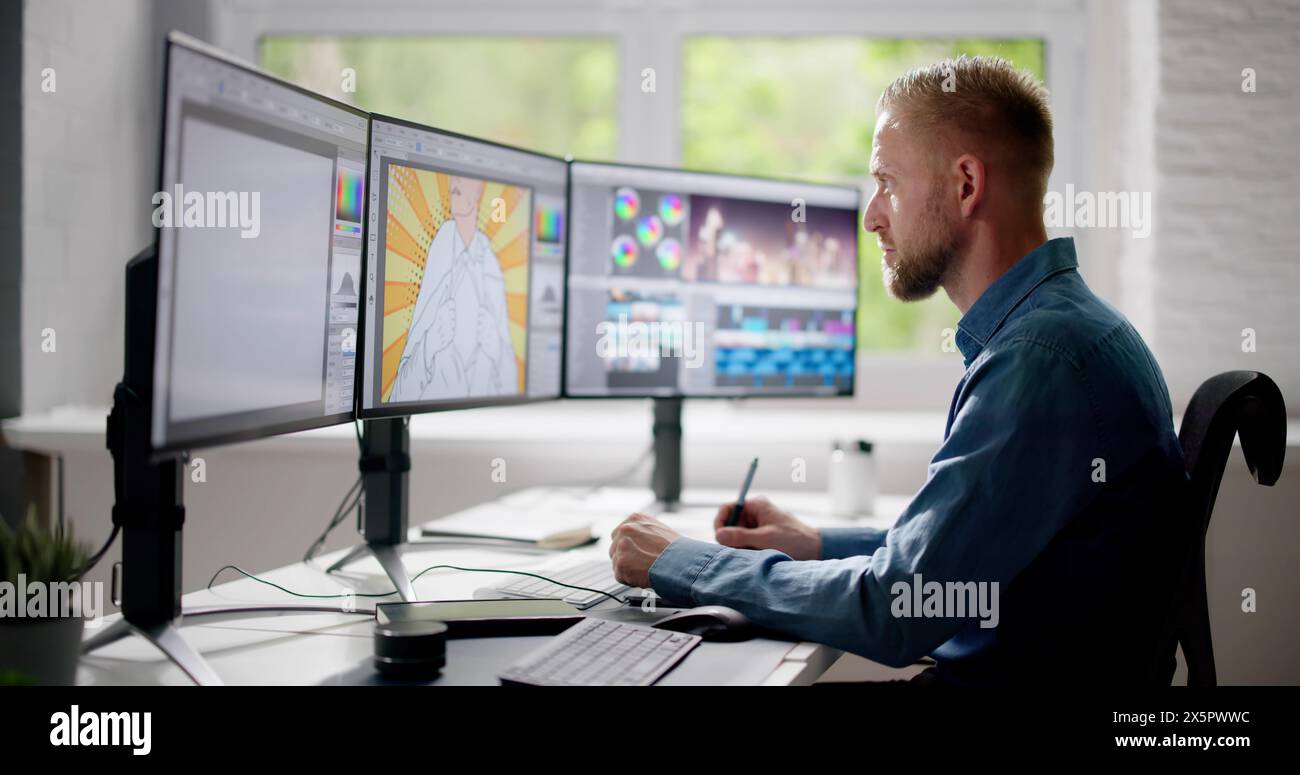 Graphic Web Designer Using Design Editing Software Stock Photo - Alamy