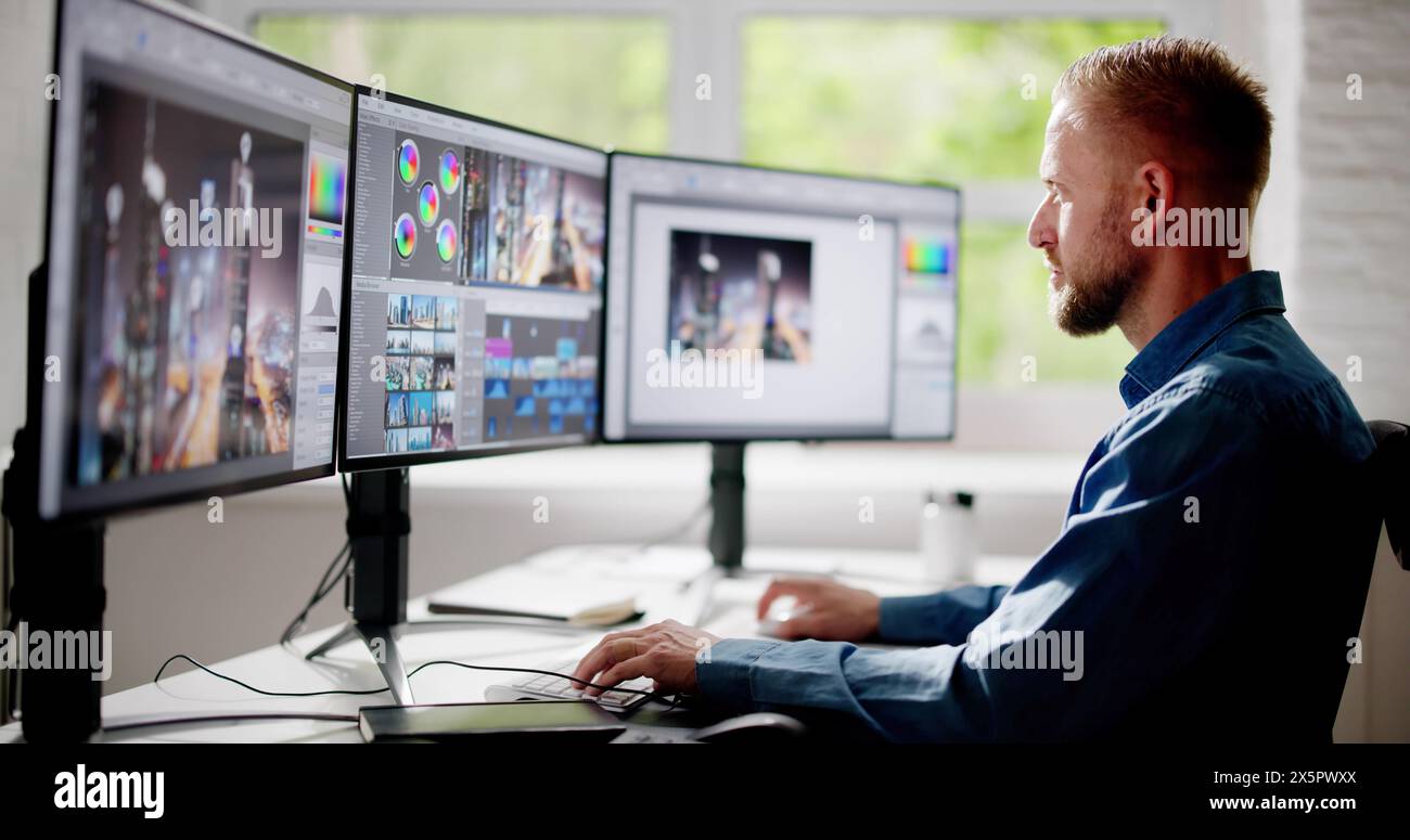 Video Editor Using Software For Edit And Montage Stock Photo - Alamy