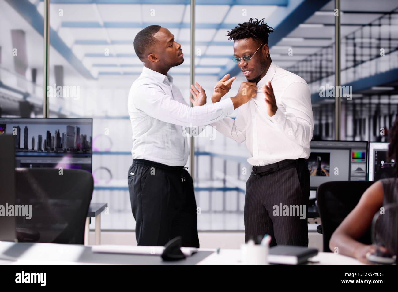 Angry Dominant Colleague Bullying Person At Workplace Stock Photo - Alamy