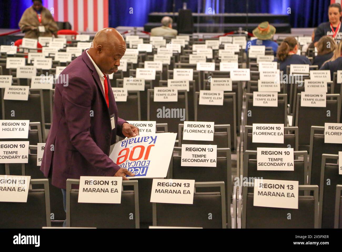 Placards are placed on seats before the start of the Educators for ...