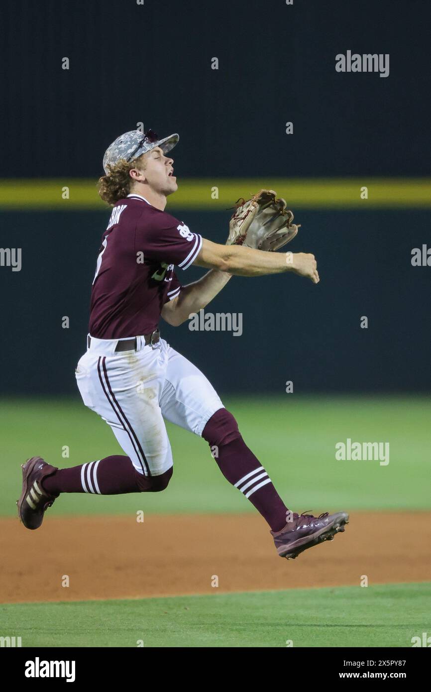 May 10, 2024: Bulldog infielder David Mershon #3 makes a leaping throw ...