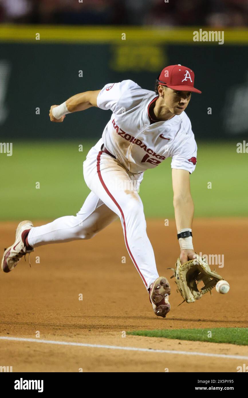 May 10, 2024: Razorback infielder Jared Sprague-Lott #12 comes towards ...