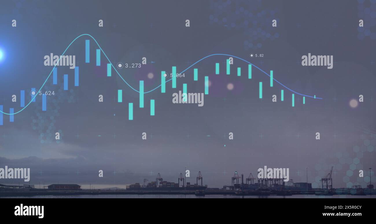 Graph showing performance over time, with industrial backdrop Stock ...