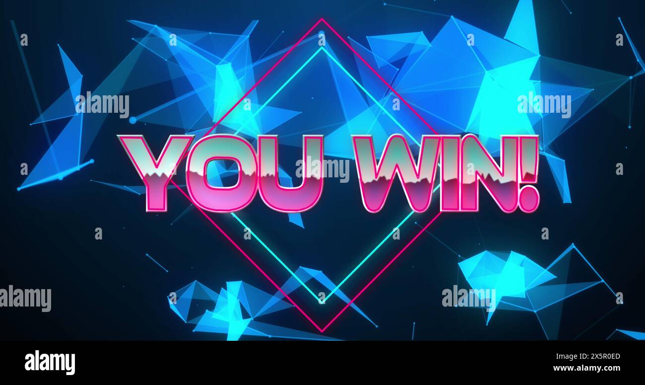 Bright neon letters spell out YOU WIN inside glowing diamond shape ...