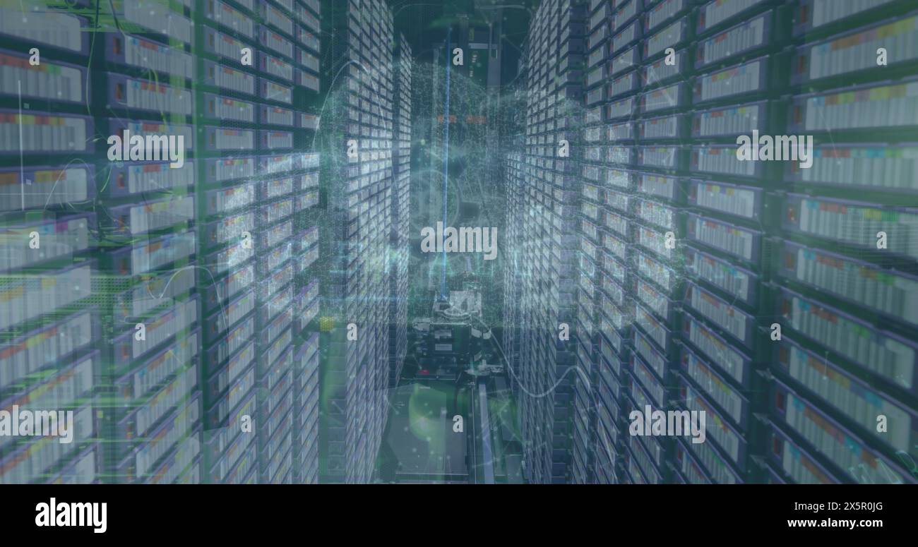 Image of cyber security data processing and cloud icon against computer server room Stock Photo ...