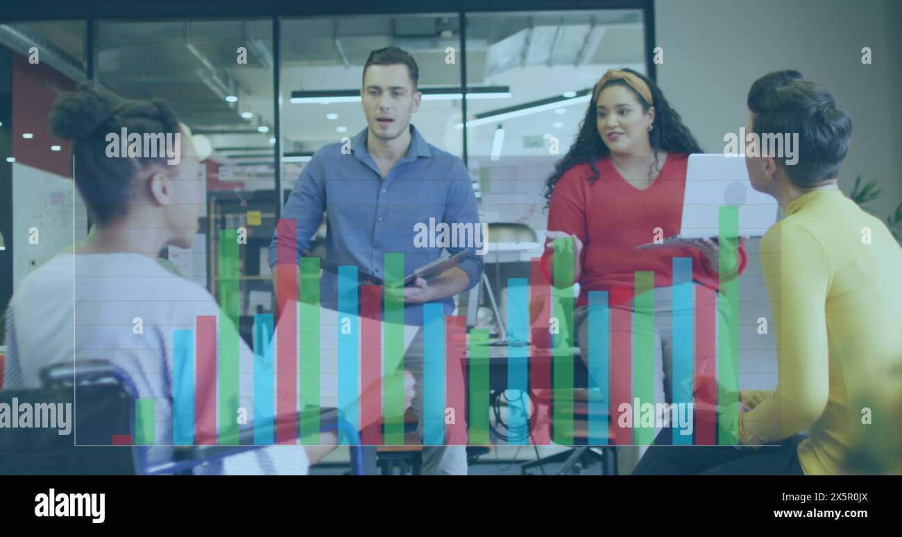 Image Of Statistical Data Processing Against Team Of Diverse Colleagues