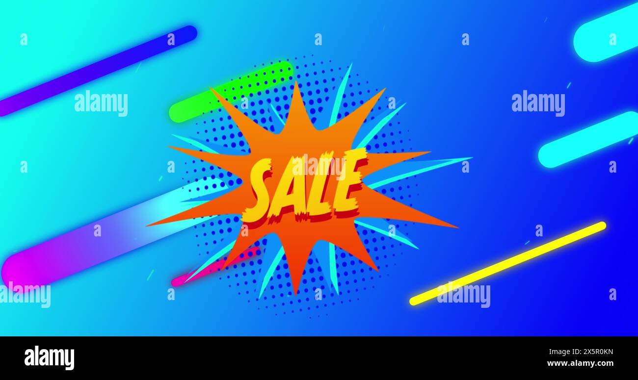 Image of sale text on color splash, dots forming circles, multicolored ...