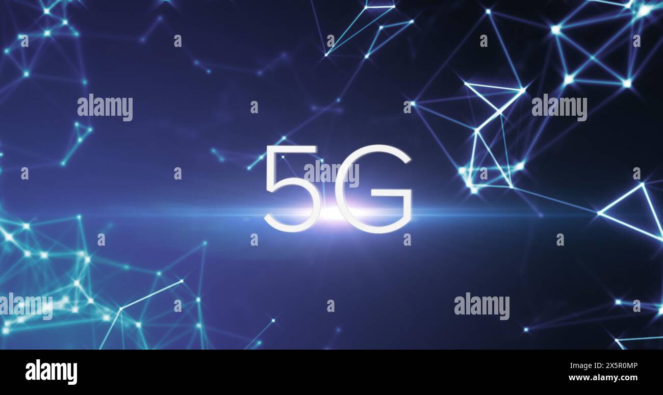 Image of 5g text with lens flares and connected dots over abstract background Stock Photo - Alamy