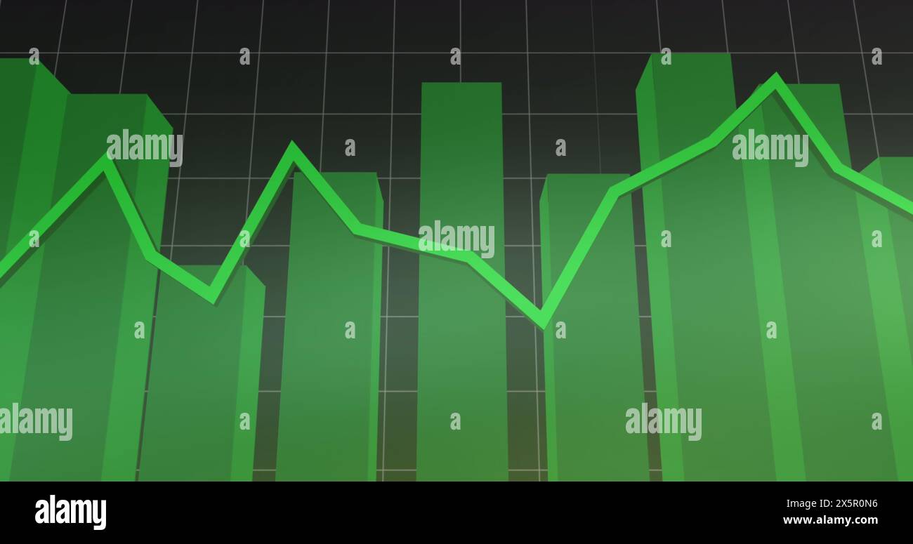 Image of green line over statistics and data processing Stock Photo - Alamy