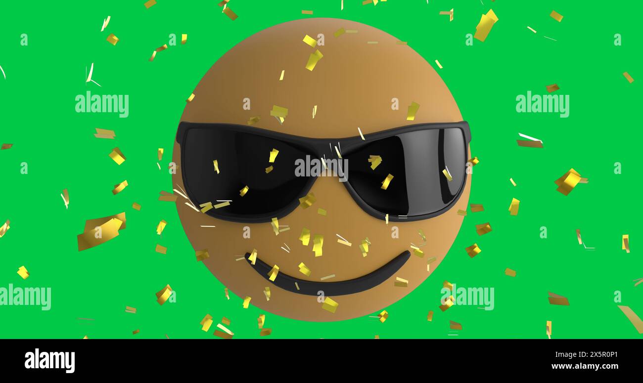 Image of confetti falling over smiling sunglasses emoji emoticon icon ...