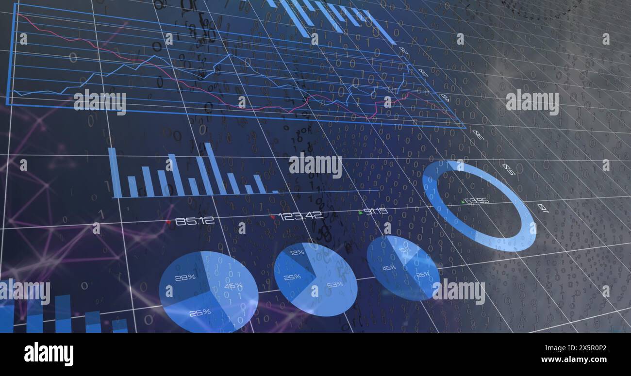 Image of statistics and data processing over grid Stock Photo - Alamy