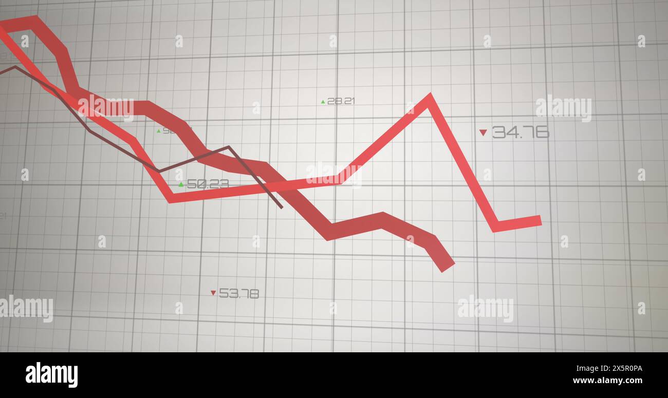 Image of red lines over grid and data processing Stock Photo - Alamy