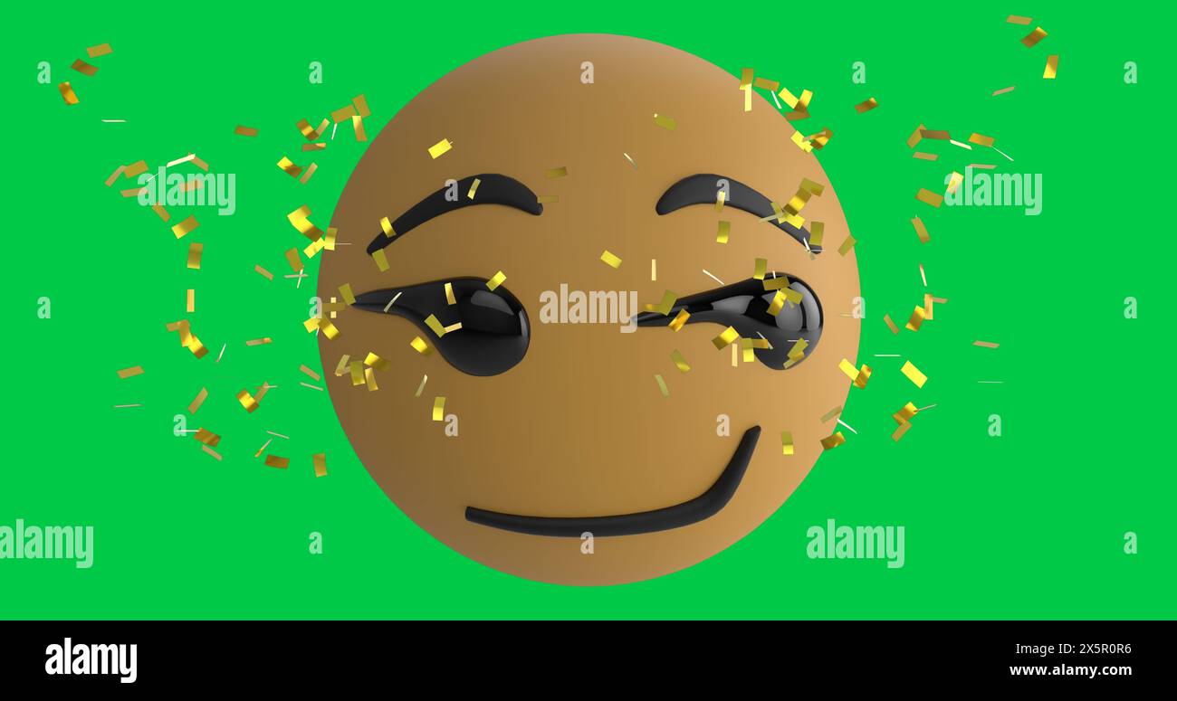 Image of confetti falling over smiling emoji emoticon icon over green ...