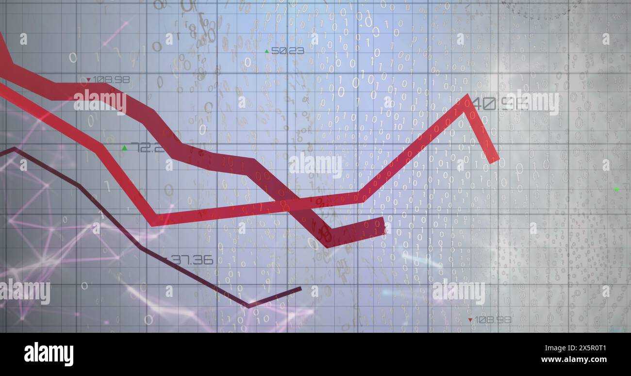 Image of red lines with statistics and data processing over grid Stock ...
