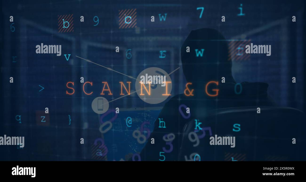 Image of cyberattack text, data processing over network of connections and hacker Stock Photo ...