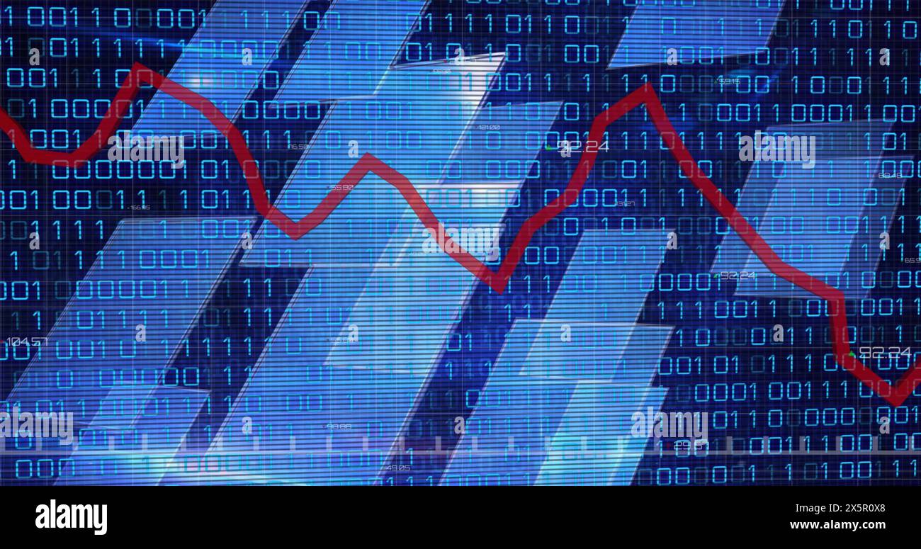 Image of graphs, binary code and navy background Stock Photo - Alamy