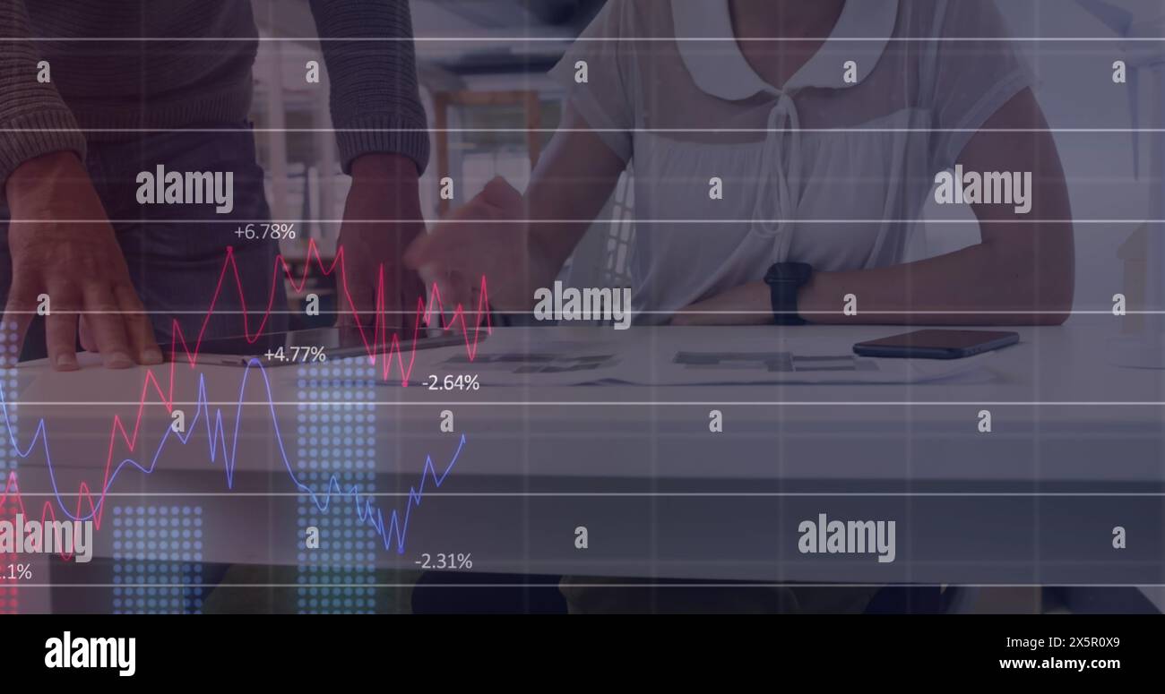 Image of stock market display with purple, pink and blue stock market ...