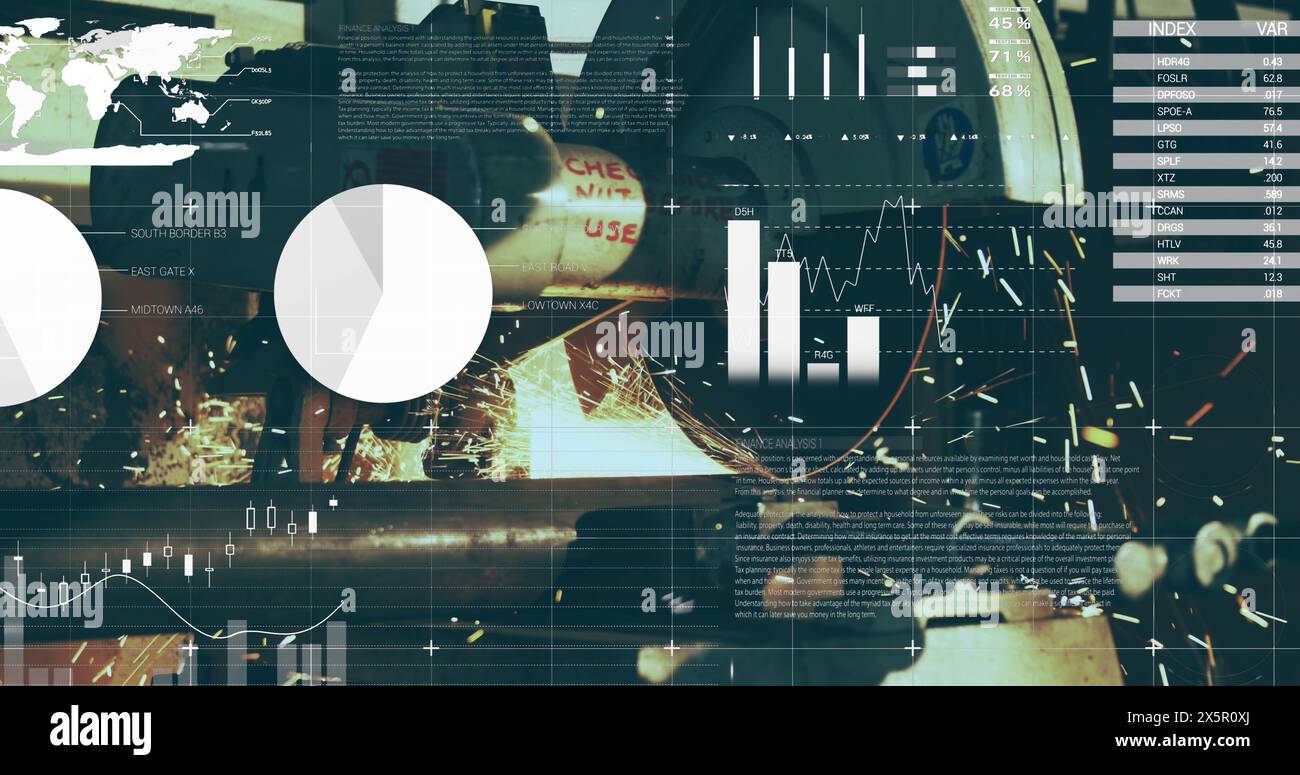 Image of infographic interface with numbers over sparks coming from ...