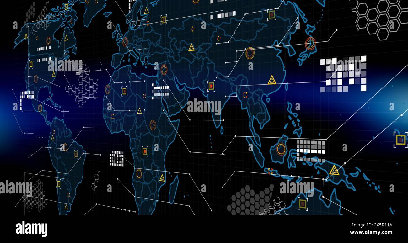 Image of data processing with statistics over world map Stock Photo - Alamy