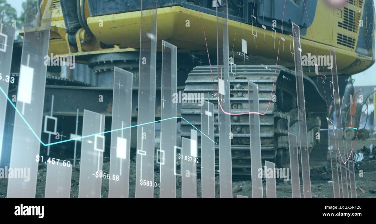 Image of multiple graphs with numbers over midsection of scrap yard ...