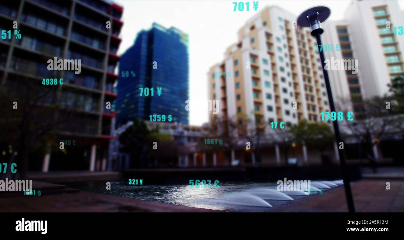 Image of changing numbers and currency symbols, time lapse of people ...