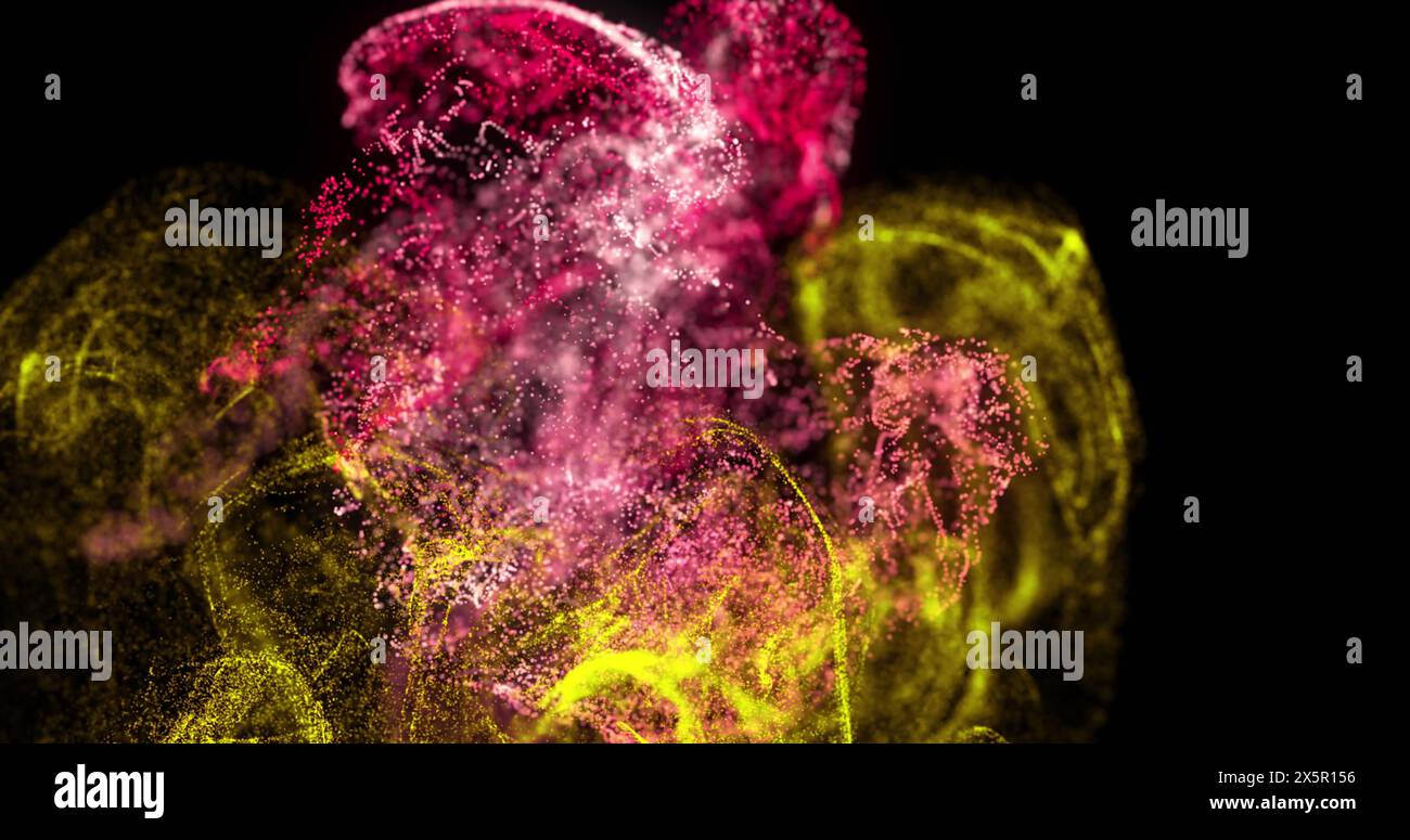 Image of multicolored dots forming dynamic waves against black ...