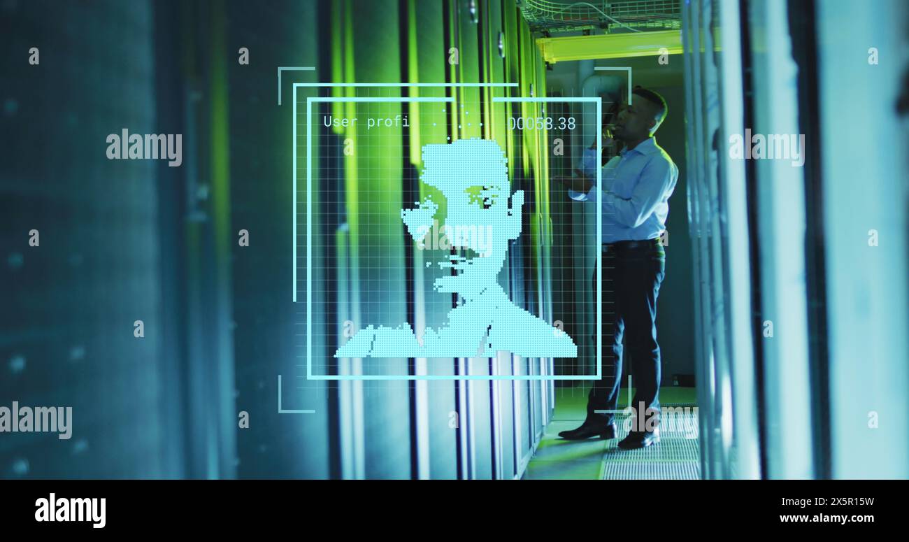 Image of changing profile icons over african american male engineer ...