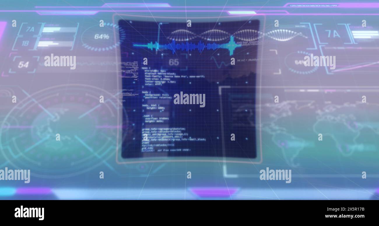 Image of data processing on moving screens over blue background Stock ...