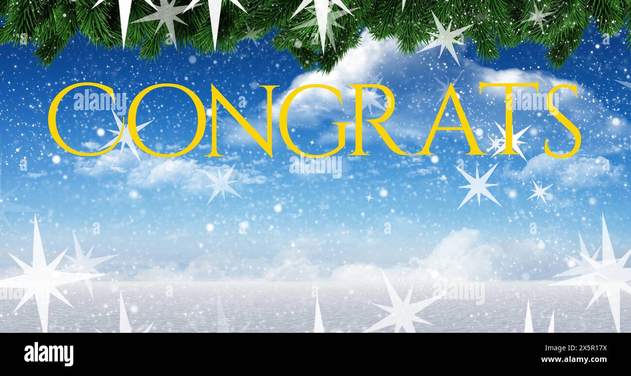 Image of falling snow over congrats text Stock Photo - Alamy