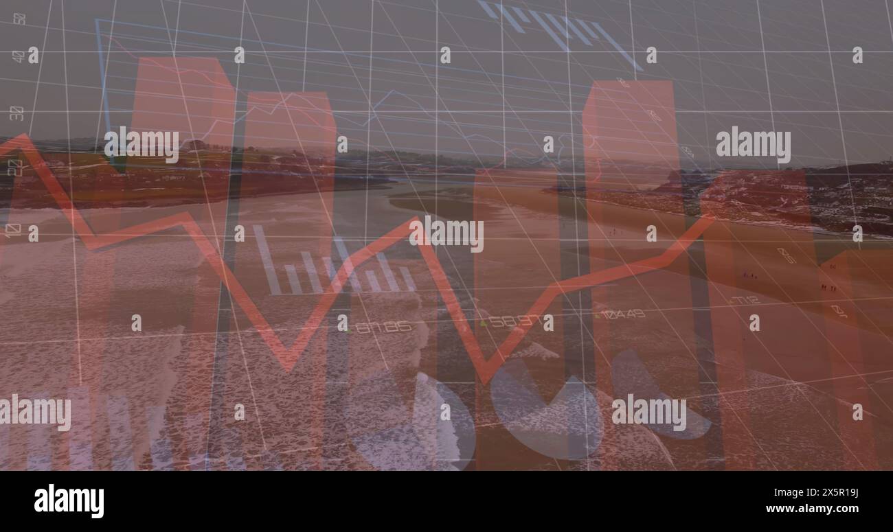 Animation data graphs over landscape hi-res stock photography and ...