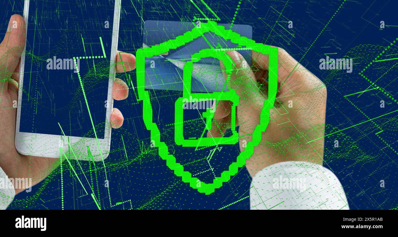 Animation smartphone shield over network hi-res stock photography and ...