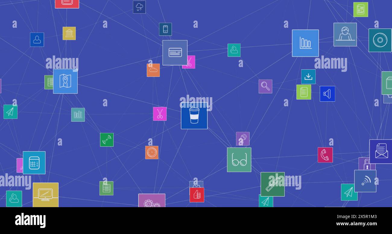 Digital animation network blue icons hi-res stock photography and ...