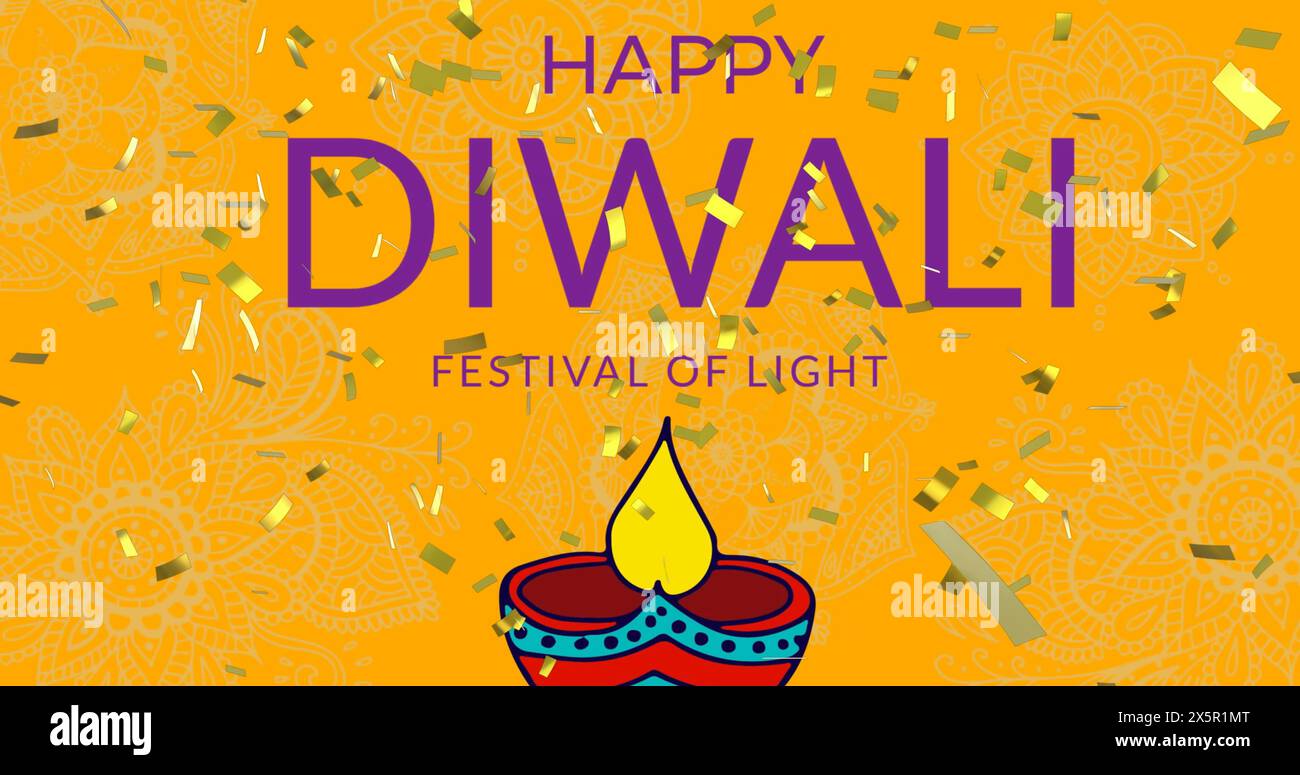 Image of happy diwali festival of light over neon pumpkin on brown ...