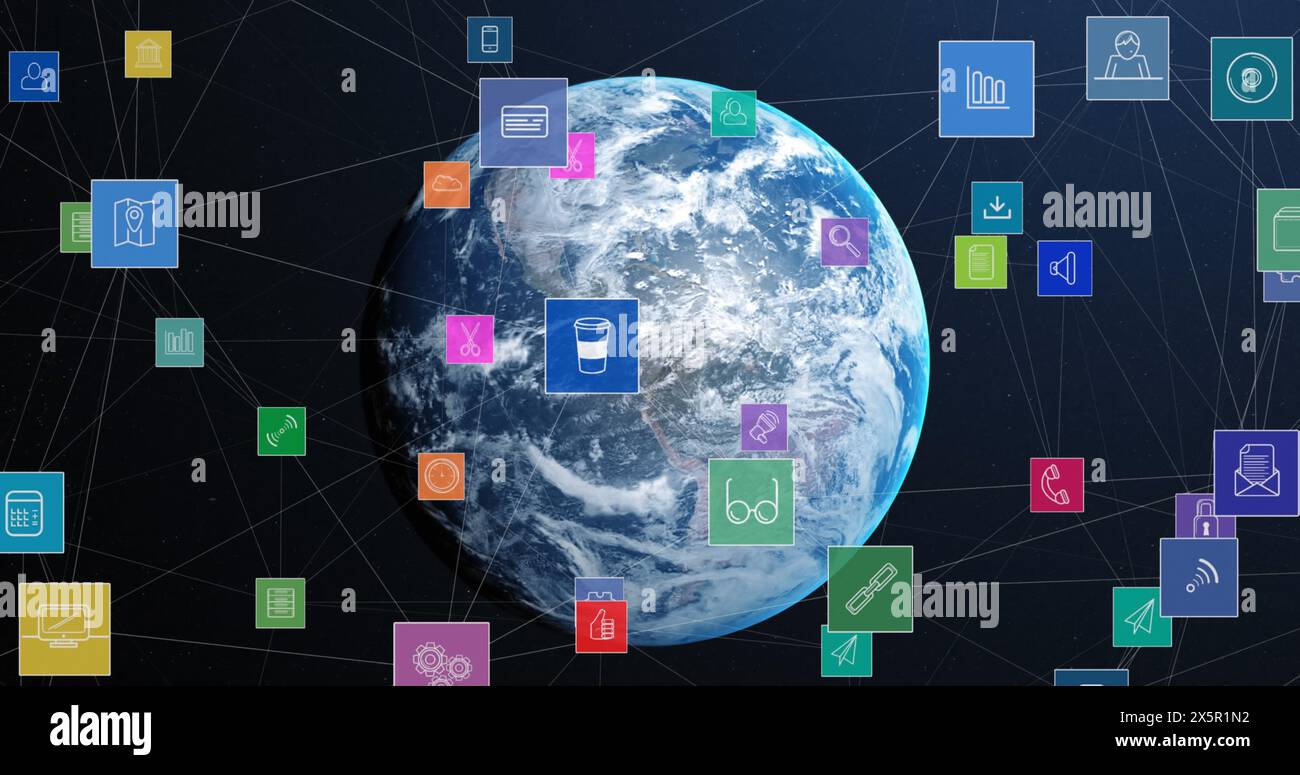 Animation network connections icons earth hi-res stock photography and ...