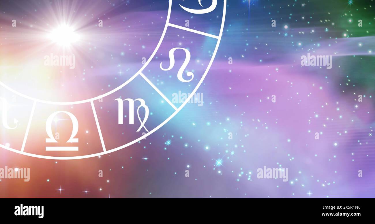 Image of sagittarius star sign with horoscope wheel spinning over stars ...