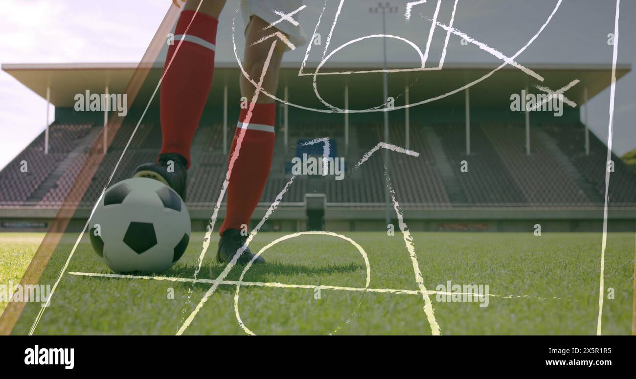 Image of networks of connections over football player Stock Photo - Alamy