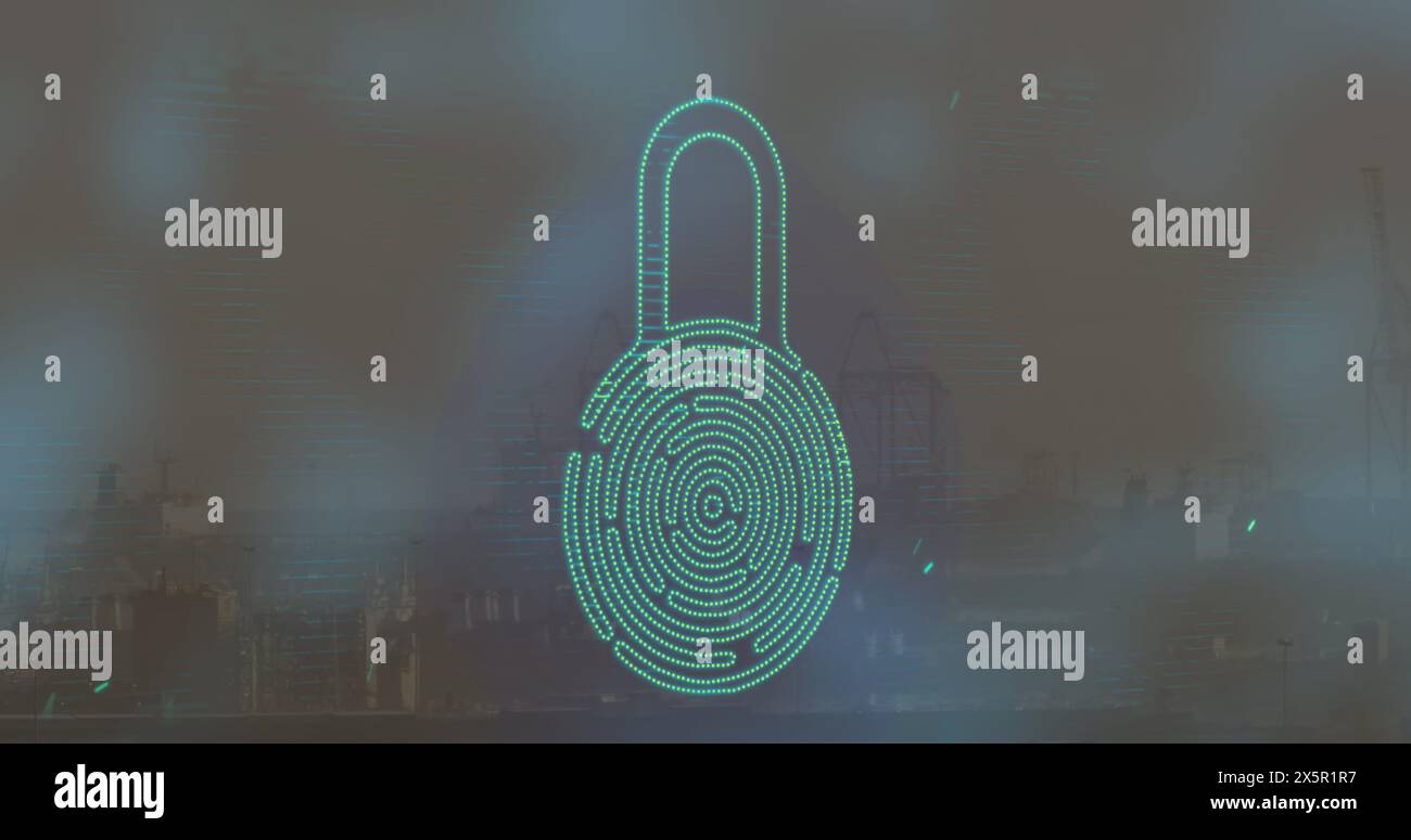 Digital lock animation over futuristic hi-res stock photography and ...