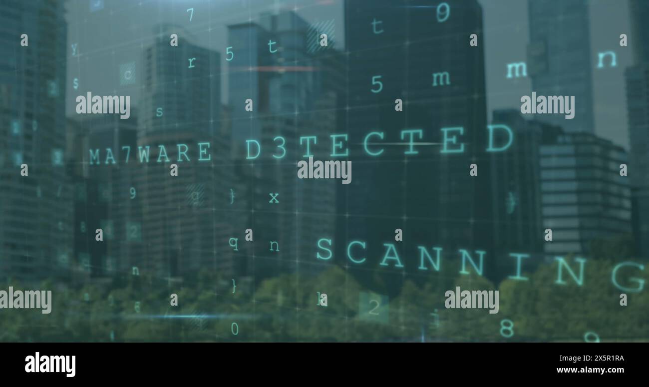 Image of data processing with icons over cityscape Stock Photo - Alamy