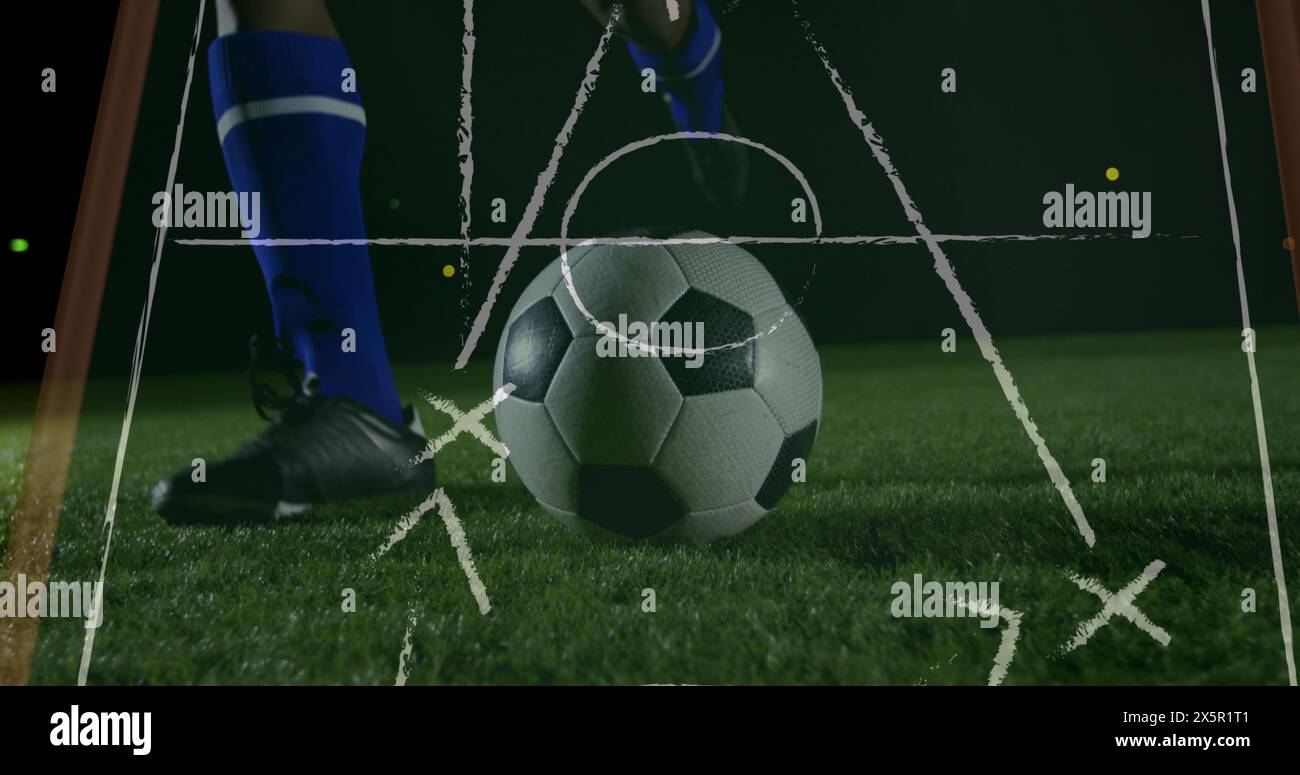 Image of networks of connections over football player Stock Photo - Alamy