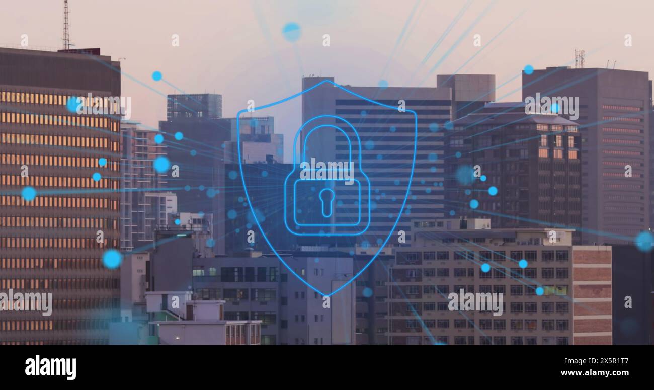 Animation tech icons over security hi-res stock photography and images - Alamy