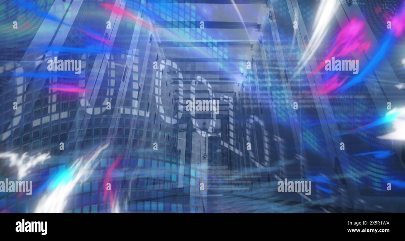 Image of data processing over grid and womans blue shape Stock Photo ...