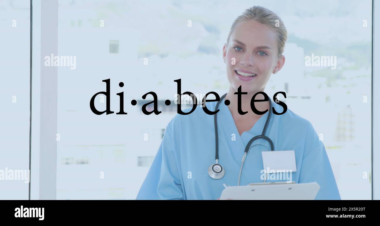 Image of diabetes text over caucasian female doctor Stock Photo - Alamy