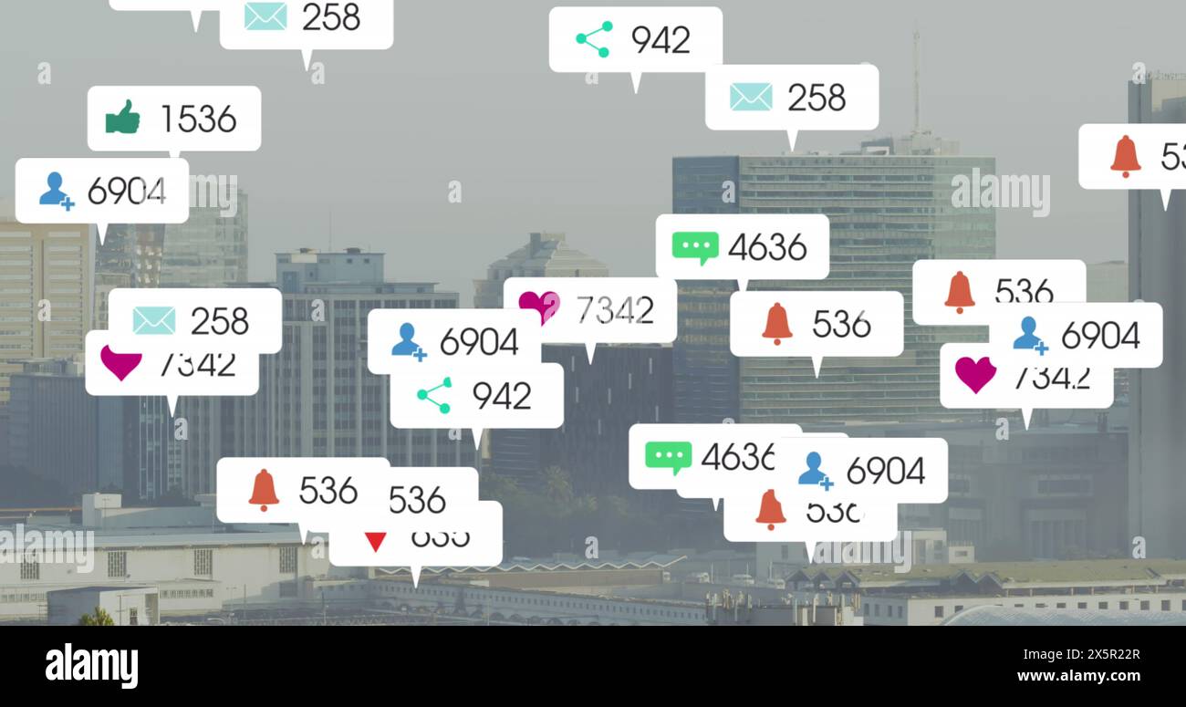 Image of notification labels with changing numbers over modern ...