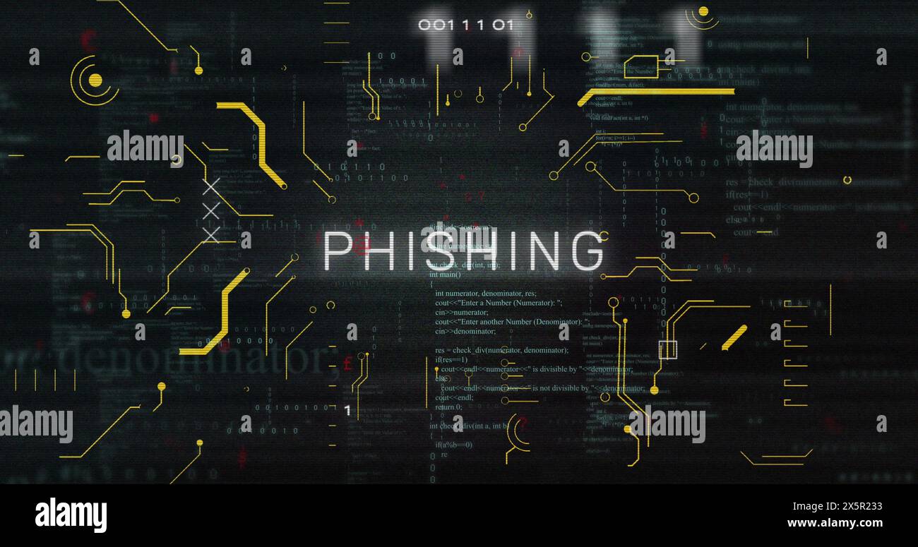 Image of phishing text and data processing over computer motherboard ...