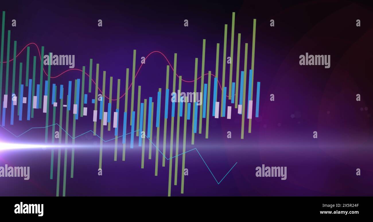 Image of multiple graphs and lens flare against abstract background ...
