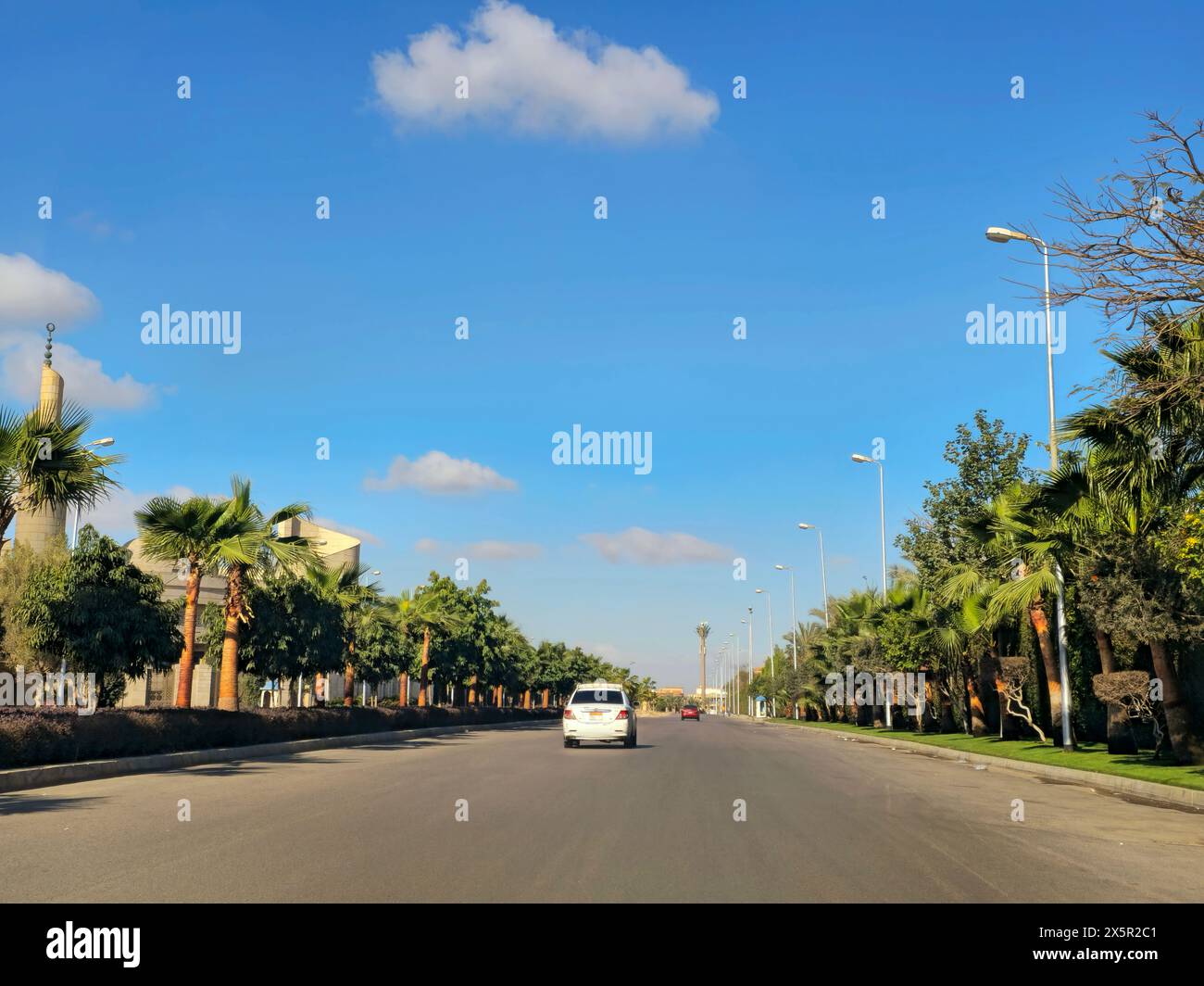 Cairo, Egypt, March 23 2024: New Cairo city street with green areas on ...