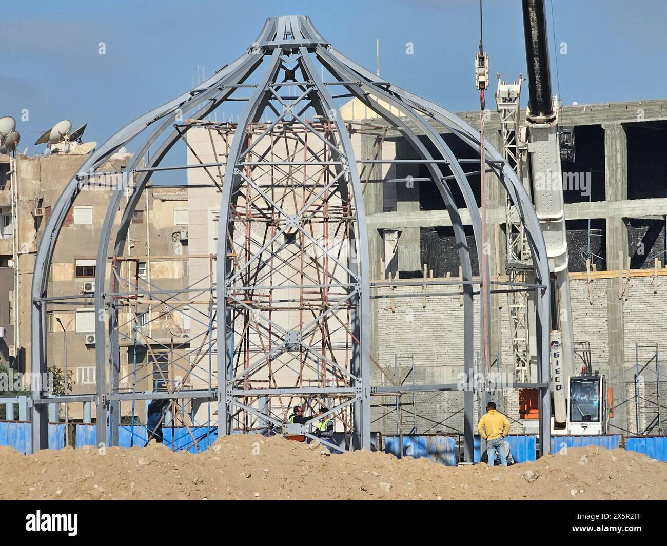 Cairo, Egypt, March 23 2024: A construction site of a new mosque with a ...