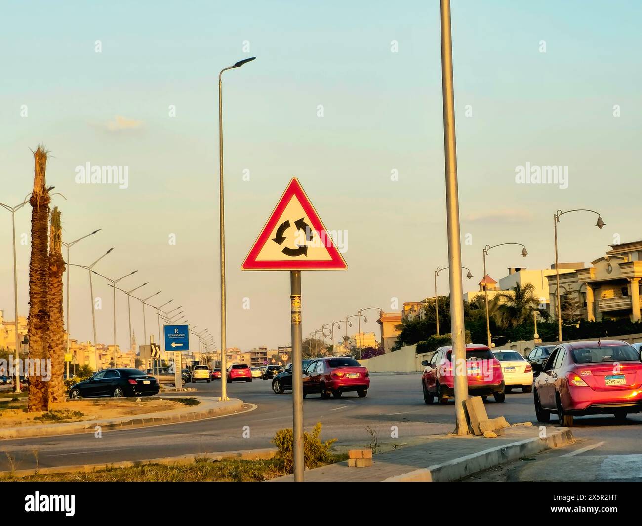 Cairo, Egypt, March 23 2024: roundabout approaching sign, to alert ...