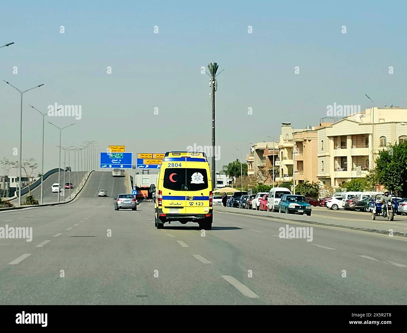 Cairo, Egypt, March 26 2024: Ambulance on road responding for an ...